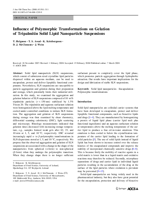 (PDF) Influence of Polymorphic Transformations on Gelation of ...