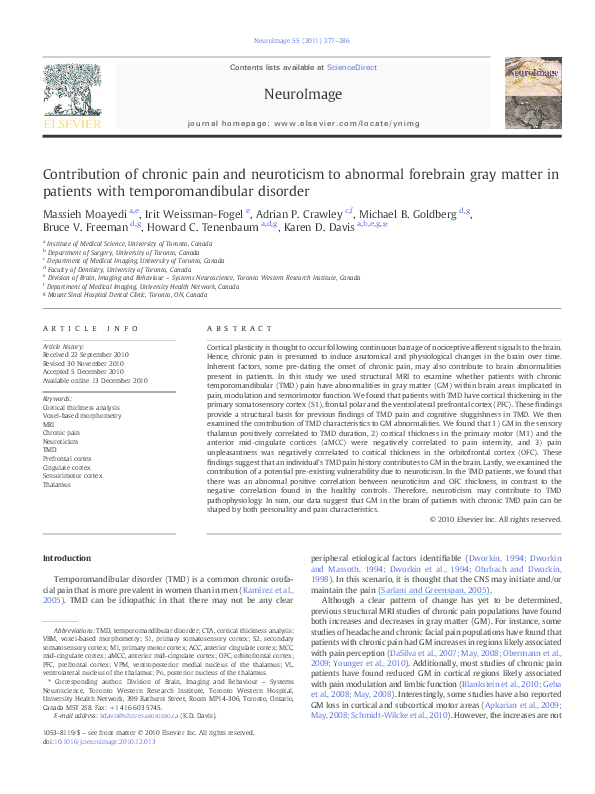 (PDF) Contribution of chronic pain and neuroticism to abnormal ...