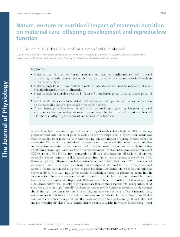(PDF) Nature, nurture or nutrition? Impact of maternal nutrition on ...