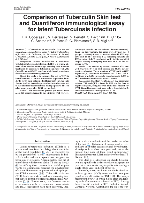 (PDF) T-SPOT. TB assay and tuberculin skin test for diagnosis and ...