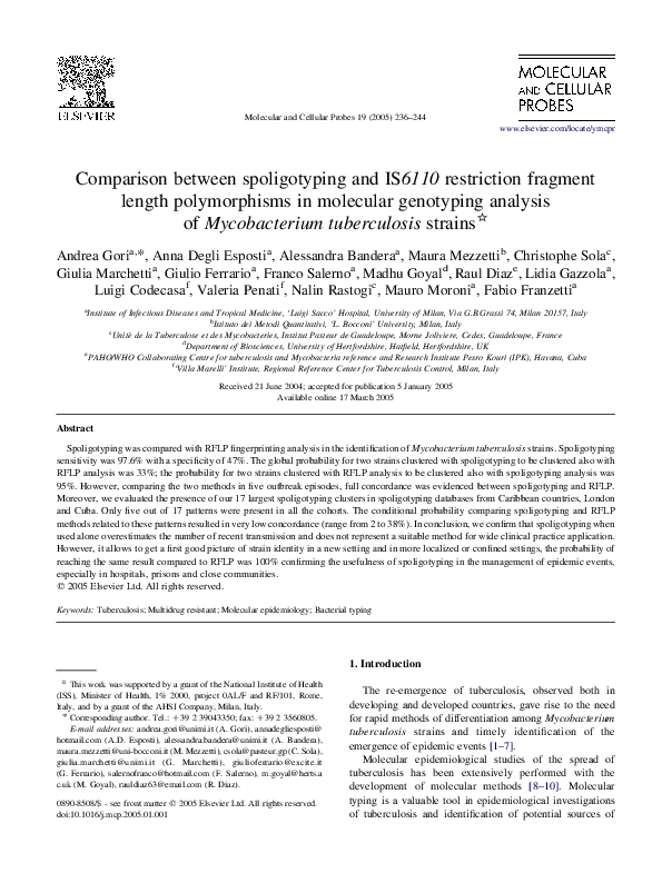 (PDF) Comparison between spoligotyping and IS6110 restriction fragment length polymorphisms in ...