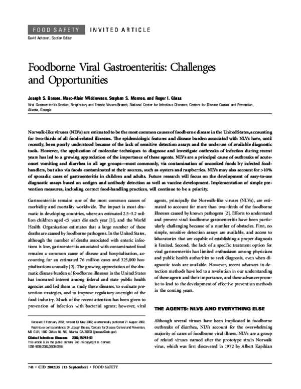 (PDF) Foodborne Viral Gastroenteritis: Challenges and Opportunities