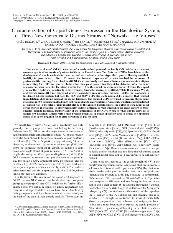 (PDF) Characterization of Capsid Genes, Expressed in the Baculovirus System, of Three New ...