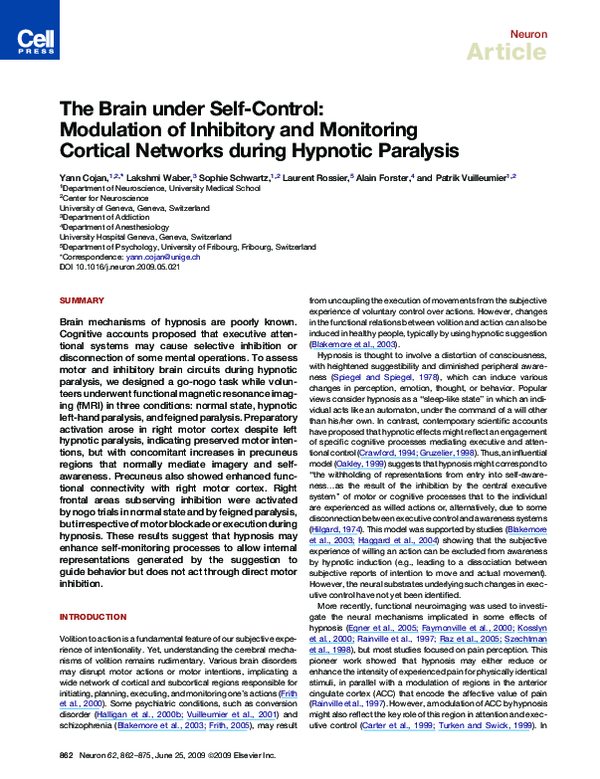 (PDF) The Brain under Self-Control: Modulation of Inhibitory and ...