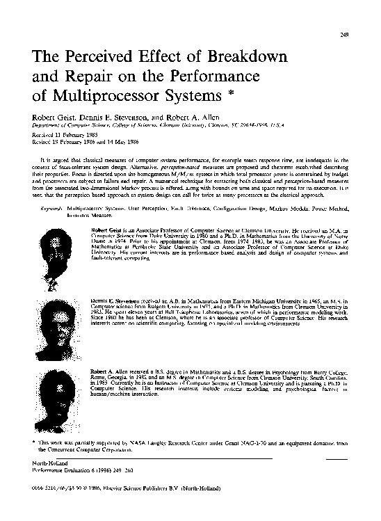 (PDF) The perceived effect of breakdown and repair on the performance of multiprocessor systems