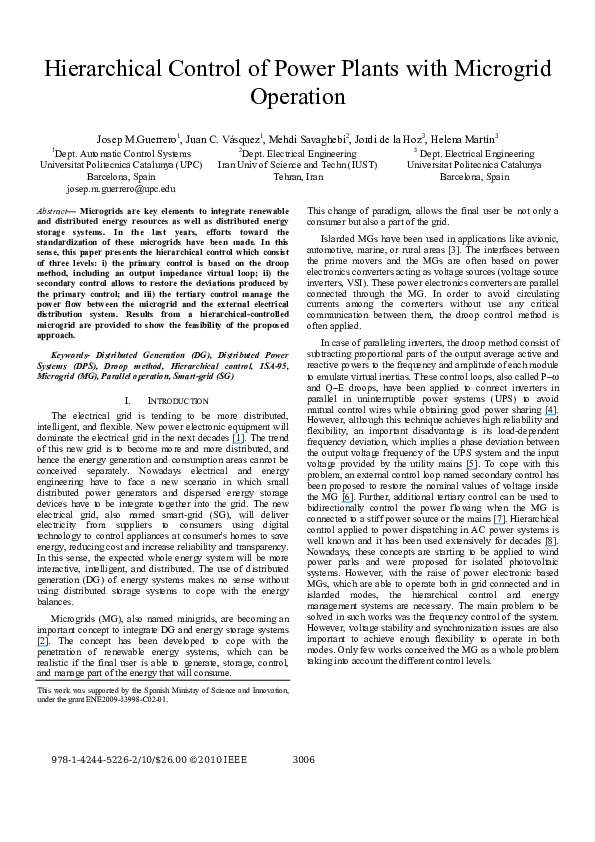 (PDF) Hierarchical control of power plants with microgrid operation
