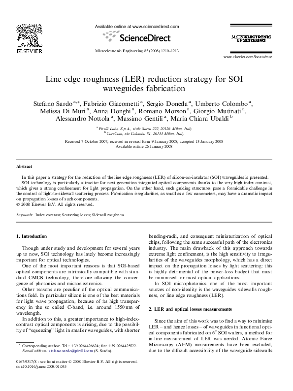 Pdf Line Edge Roughness Ler Reduction Strategy For Soi Waveguides Fabrication