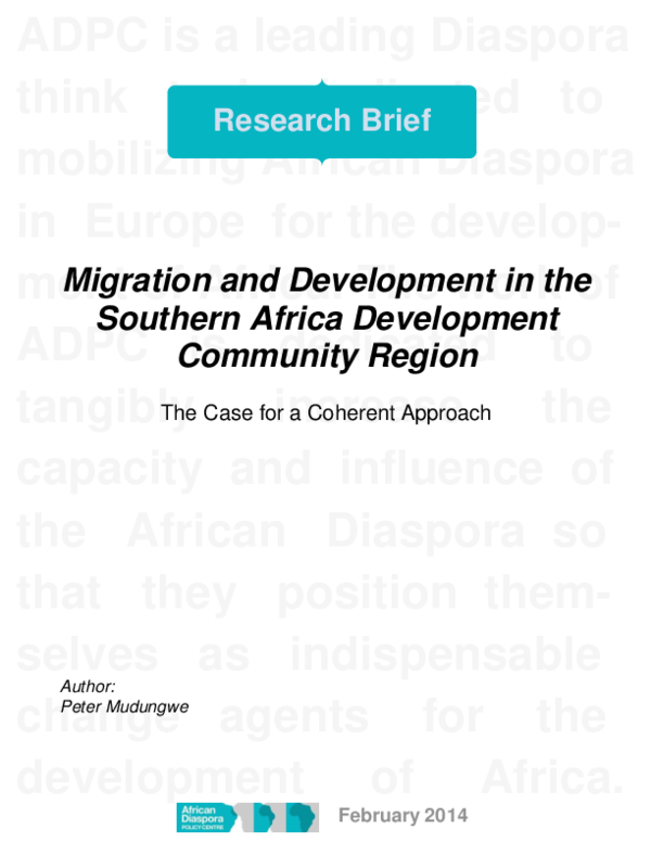 (PDF) Migration and Development in the SADC Region The Case for a Coherent Approach