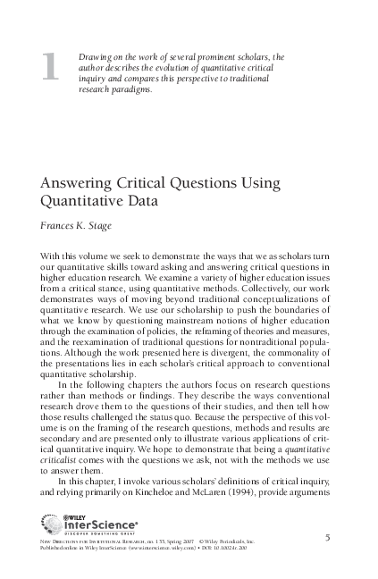 (PDF) Answering critical questions using quantitative data