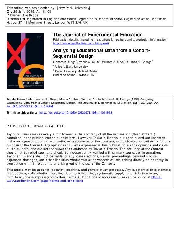 (PDF) Analyzing Educational Data from a Cohort-Sequential Design