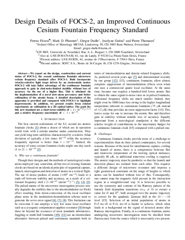 (PDF) Design Details of FOCS-2, an Improved Continuous Cesium Fountain Frequency Standard | P ...