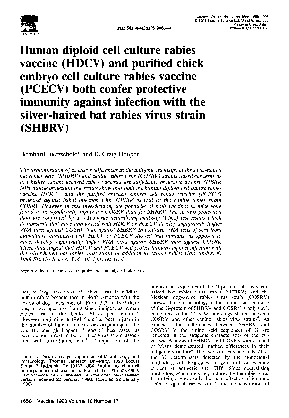 (PDF) Human diploid cell culture rabies vaccine (HDCV) and purified ...