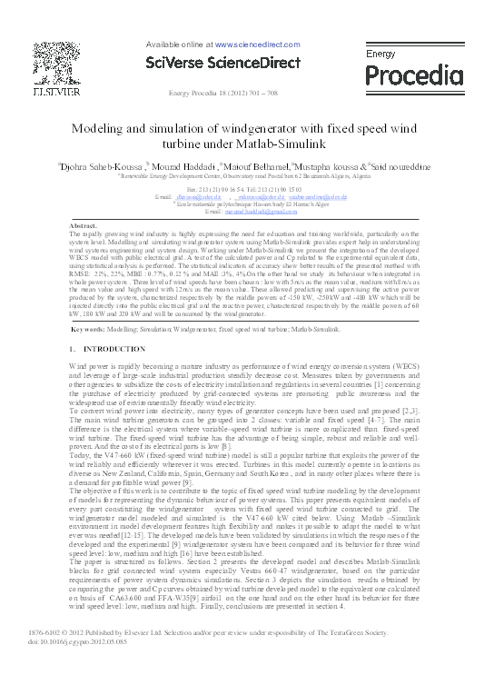 Pdf Modeling And Simulation Of Windgenerator With Fixed Speed Wind