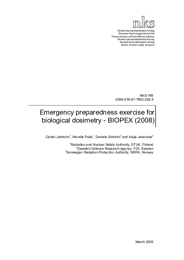 (PDF) Emergency preparedness exercise for biological dosimetry - BIOPEX ...