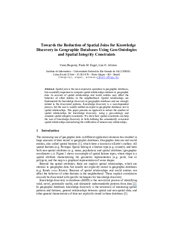 (PDF) Towards the reduction of spatial joins for knowledge discovery in geographic databases ...