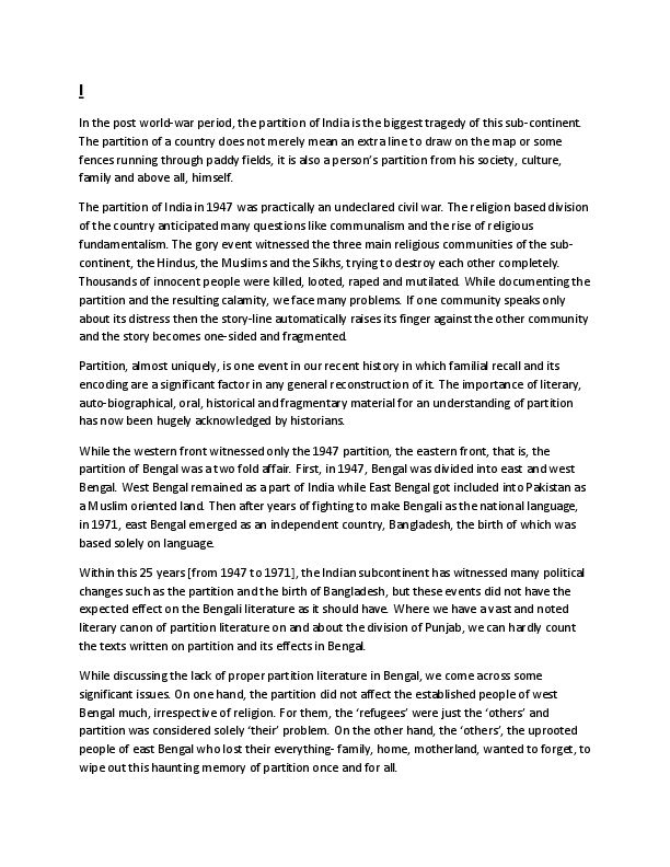 (PDF) Partition Literature In Bengal