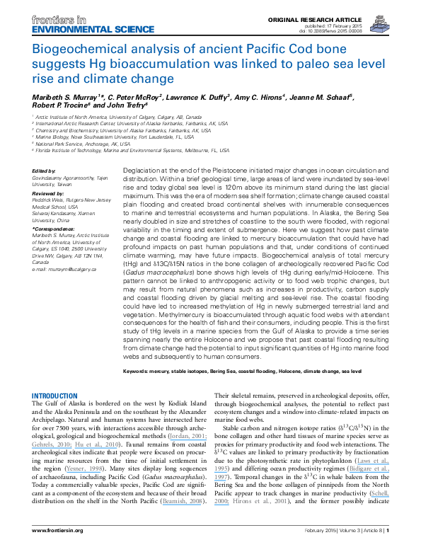 (PDF) Biogeochemical analysis of ancient Pacific Cod bone suggests Hg ...