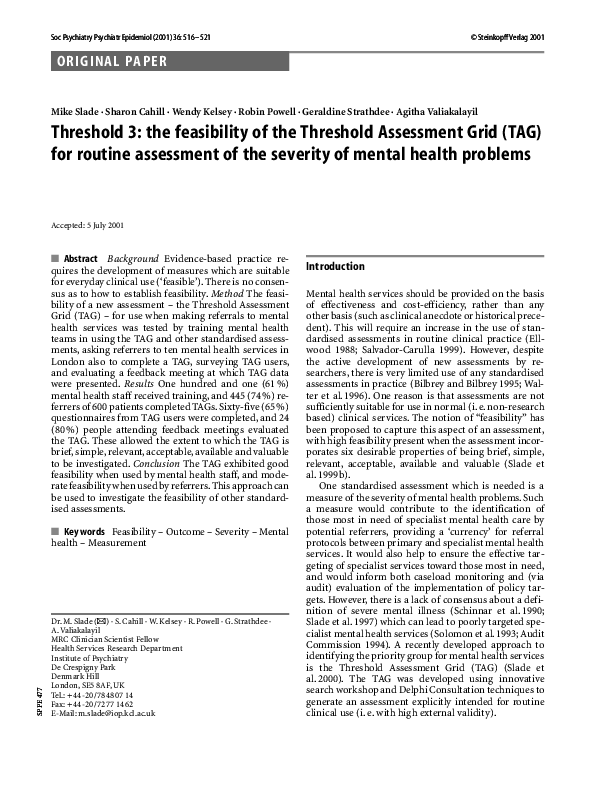 (PDF) Threshold 3: the Feasibility of the Threshold Assessment Grid ...