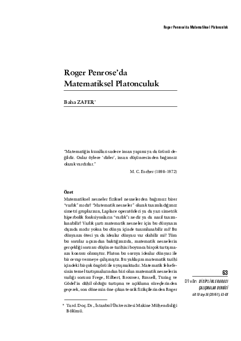 (PDF) Roger Penrose’da Matematiksel Platonculuk - Mathematical ...