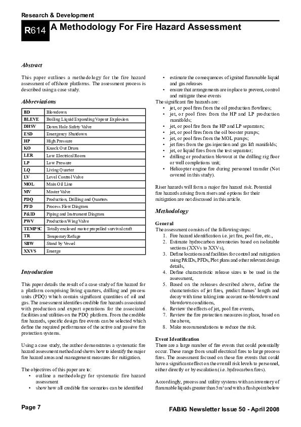(PDF) A Methodology For Fire Hazard Assessment