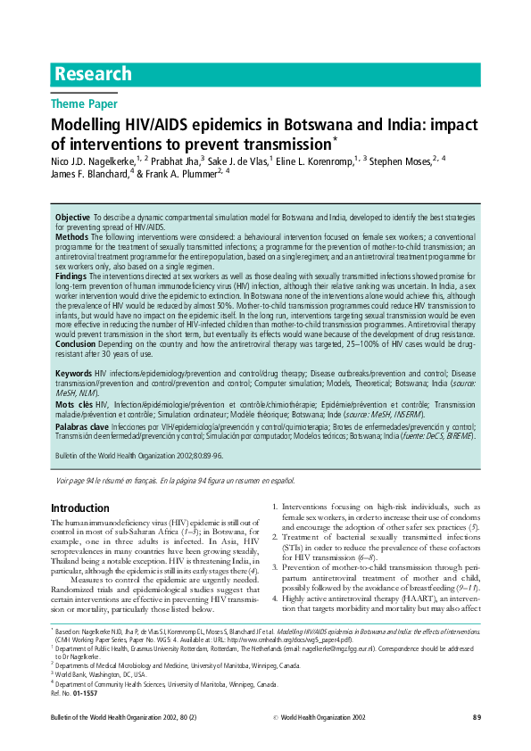 (PDF) Modelling HIV/AIDS epidemics in Botswana and India: impact of ...