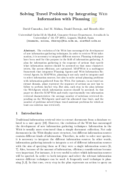 (PDF) Solving Travel Problems by Integrating W eb Information with Planning