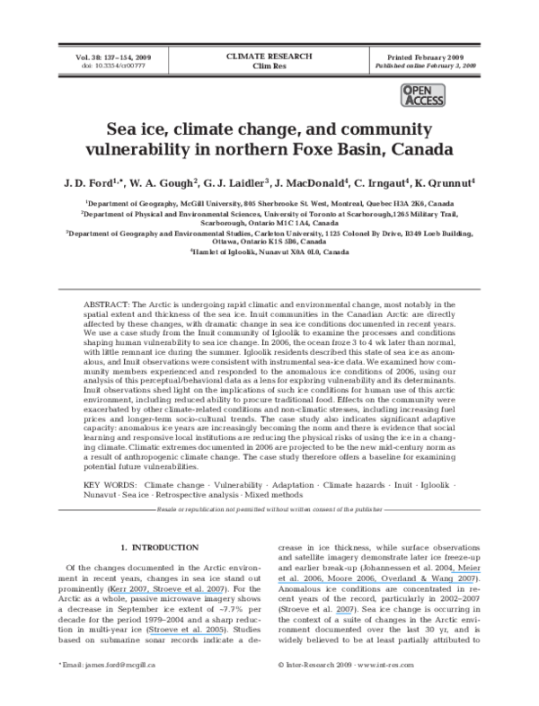 (PDF) Sea ice, climate change, and community vulnerability in northern Foxe Basin, Canada