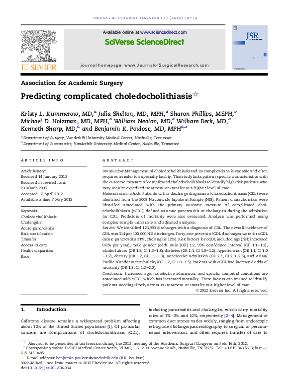 (PDF) Predicting Complicated Choledocholithiasis: Improved Management ...