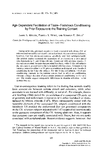 (PDF) Age-dependent facilitation of taste—footshock conditioning by prior exposure to the ...