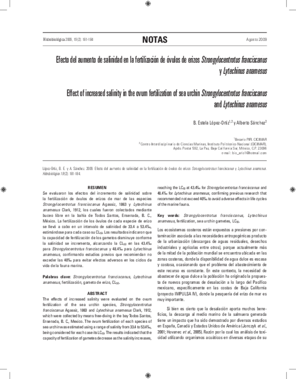 (PDF) Efecto del aumento de salinidad en la fertilización de óvulos de ...