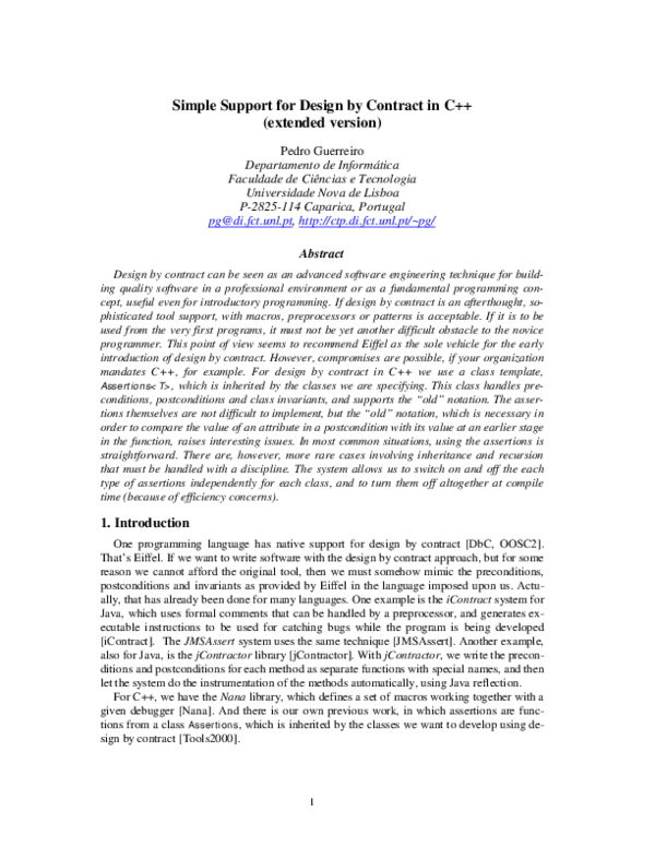 (PDF) Simple Support for Design by Contract in C++(extended version)