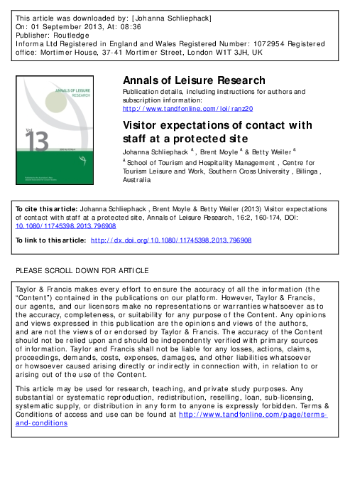 (PDF) Visitor expectations of contact with staff at a protected site