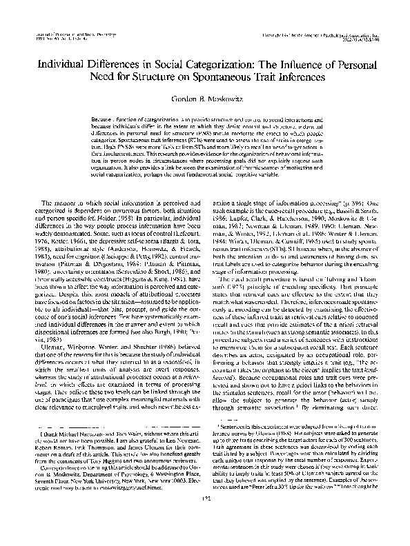 (PDF) Individual differences in social categorization: The influence of ...