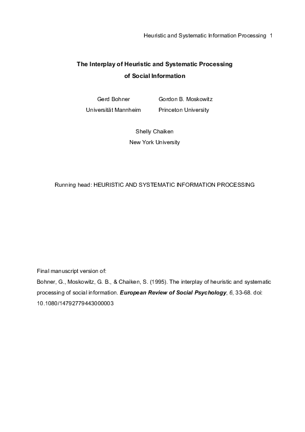 (PDF) The Interplay of Heuristic and Systematic Processing of Social ...