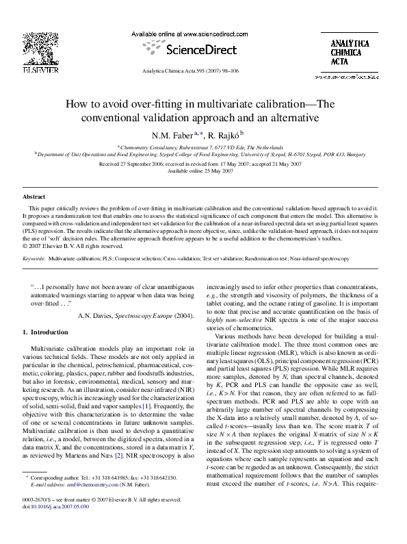 (PDF) How to avoid over-fitting in multivariate calibration—The conventional validation approach ...