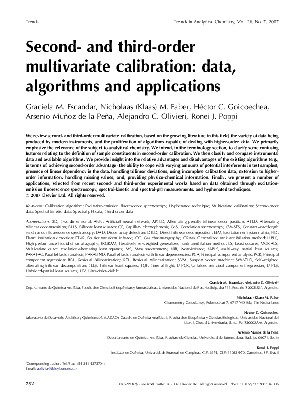 Pdf Second And Third Order Multivariate Calibration Data Algorithms