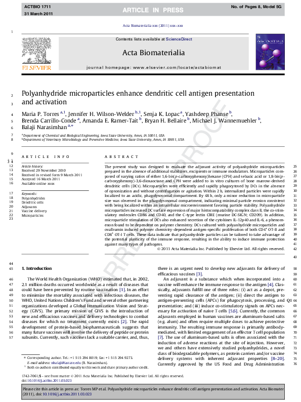 (PDF) Polyanhydride microparticles enhance dendritic cell antigen ...