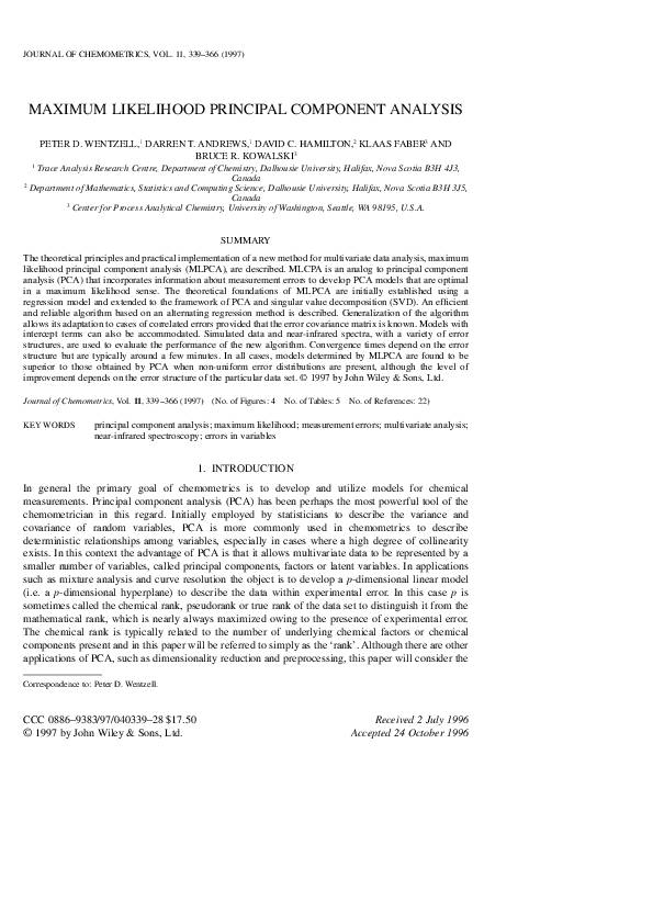 (PDF) Maximum likelihood principal component analysis
