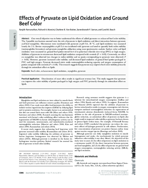(PDF) Effects of Pyruvate on Lipid Oxidation and Ground Beef Color