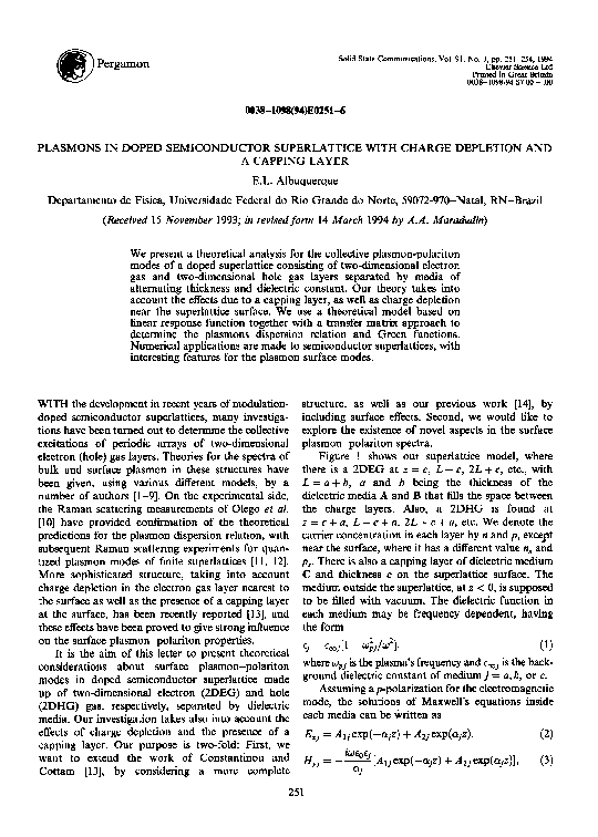 (PDF) Plasmons in doped semiconductor superlattice with charge depletion and a capping layer