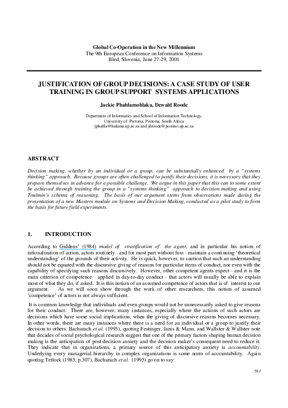 (PDF) Justification of Group Decisions: A Case Study of User Training ...