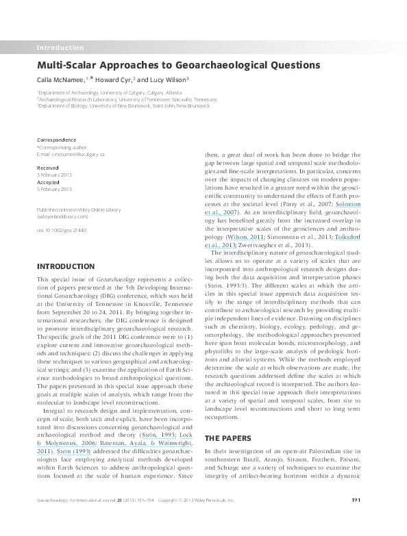 (PDF) Multi-Scalar Approaches to Geoarchaeological Questions