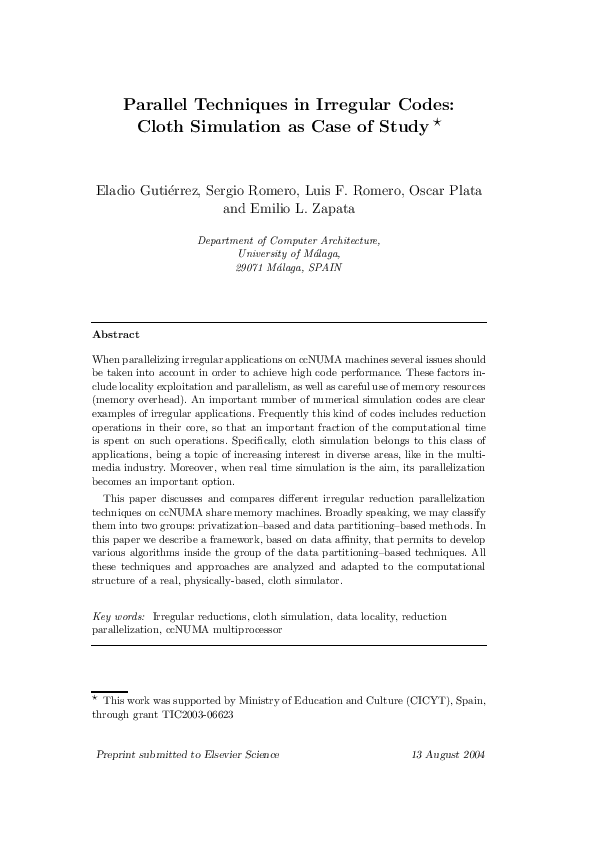 (PDF) Parallel Techniques In Irregular Codes: Cloth Simulation As Case of Study