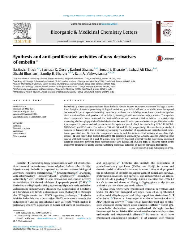 (PDF) Synthesis and anti-proliferative activities of new derivatives of ...