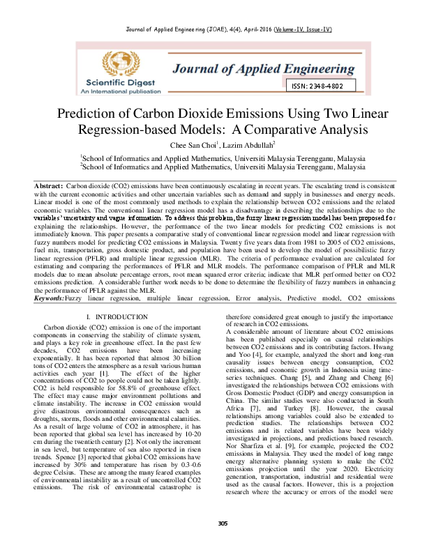 Pdf Prediction Of Carbon Dioxide Emissions Using Two Linear Regression Based Models A