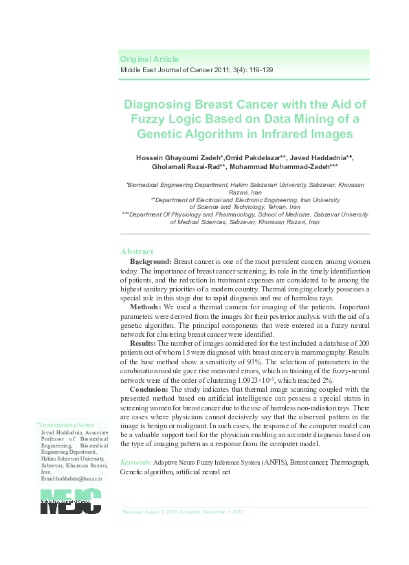 Pdf Diagnosing Breast Cancer With The Aid Of Fuzzy Logic Based On Data Mining Of A Genetic