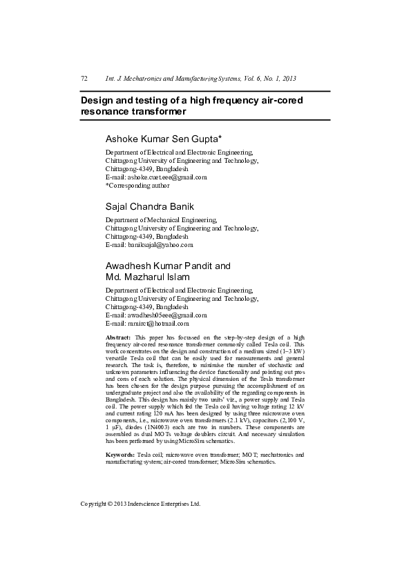 Pdf Design And Testing Of A High Frequency Air Cored Resonance Transformer