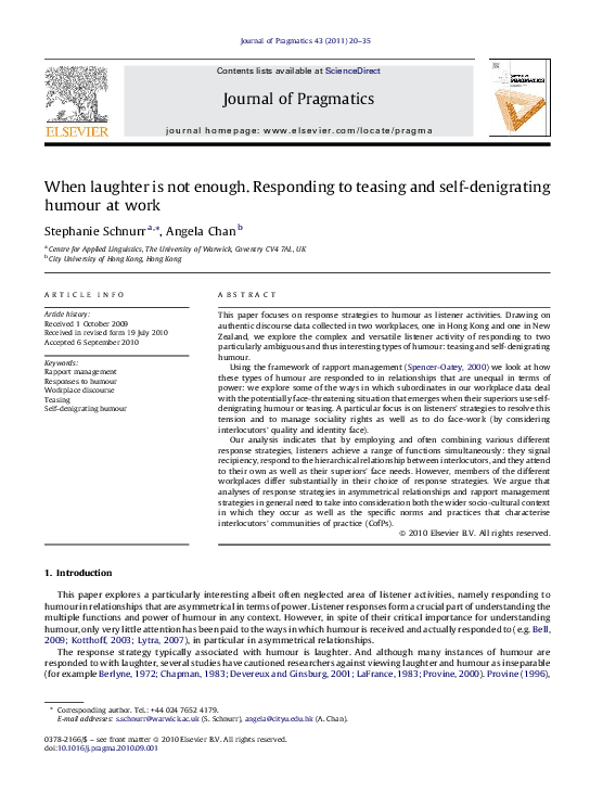 (PDF) When laughter is not enough. Responding to teasing and self ...