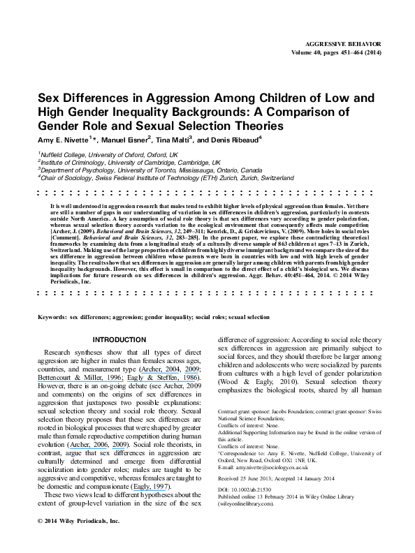(PDF) Sex differences in aggression among children of low and high ...