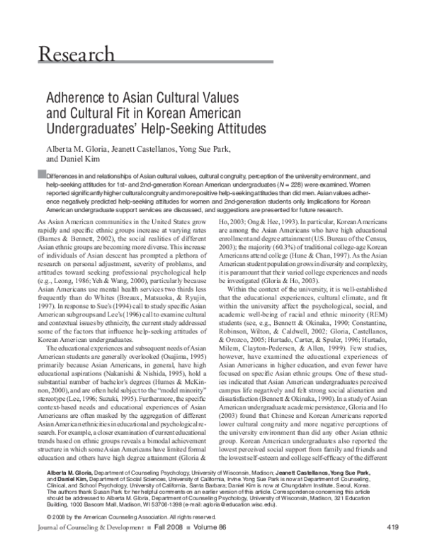 (PDF) Adherence to Asian Cultural Values and Cultural Fit in Korean ...